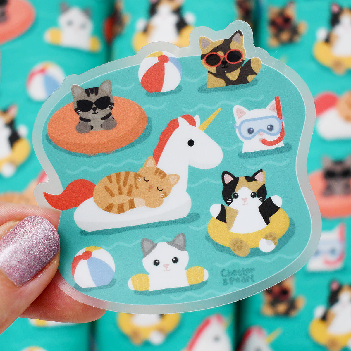 Pool Pawty 3-in. Clear Vinyl Cat Sticker – Chester & Pearl