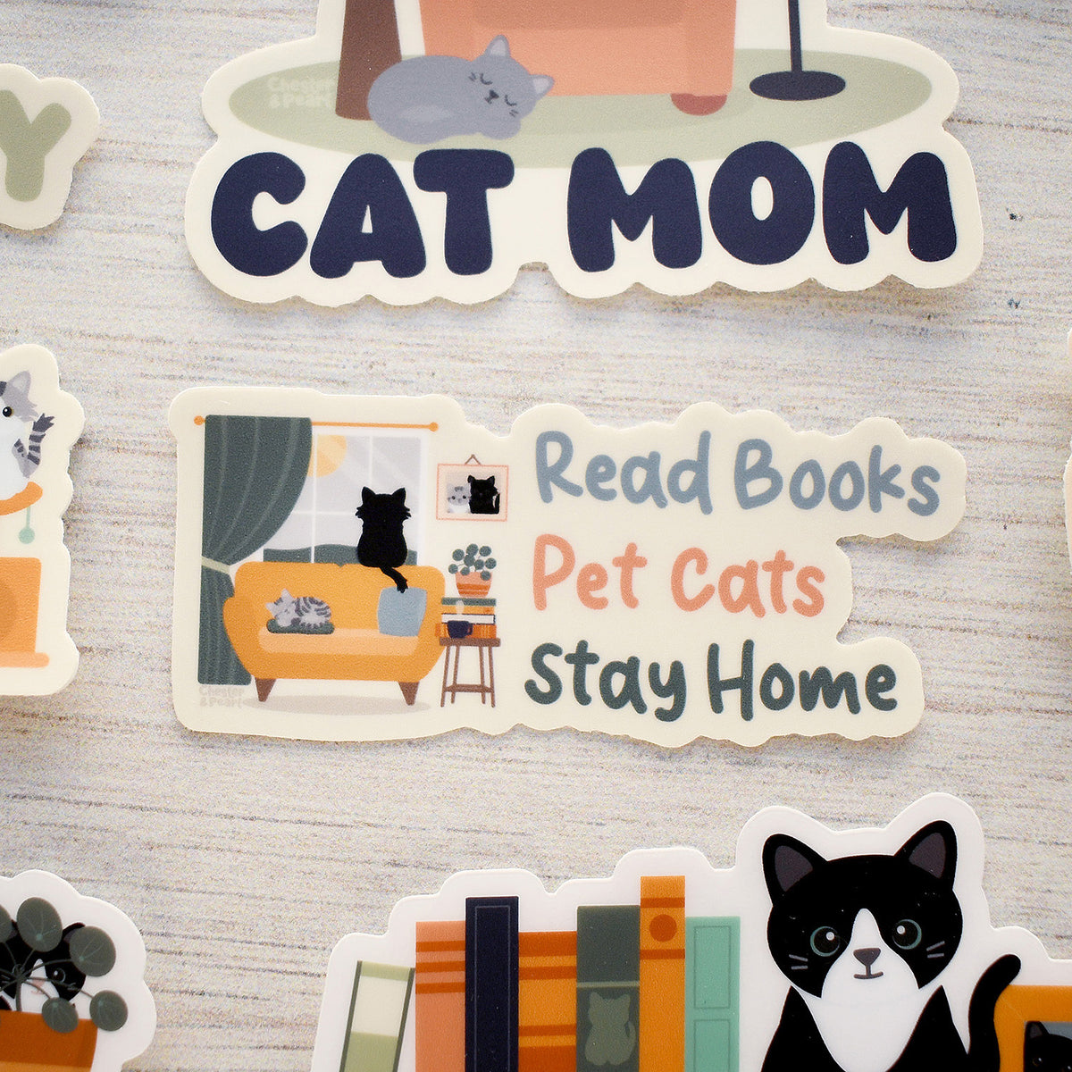 Read Books, Pet Cats, Stay Home 3-in. Vinyl Cat Sticker – Chester & Pearl